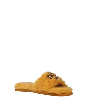 Tory Burch Embellished Fur Slides