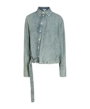 Loewe Draped Belted Denim Shirt - Gray