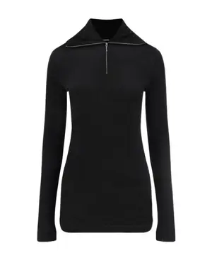 JIL SANDER Long-sleeved Knitted Top With Half-zip - Black
