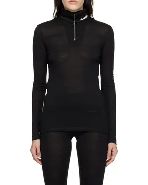 JIL SANDER Long-sleeved Knitted Top With Half-zip - Black