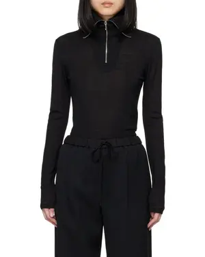 JIL SANDER Long-sleeved Knitted Top With Half-zip - Black