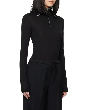 JIL SANDER Long-sleeved Knitted Top With Half-zip - Black
