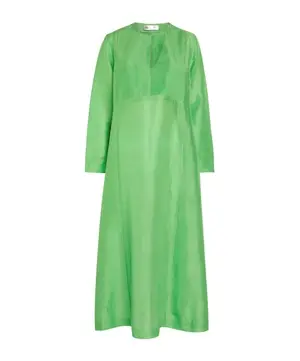 Tory Burch Linen And Silk-blend Kaftan Dress - Green