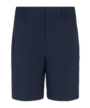 Emporio Armani Seersucker Elastic-waist Shorts - Navy Blue