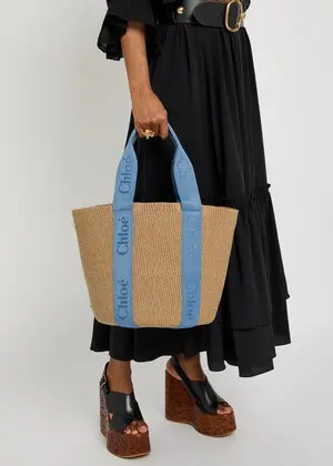 Chloé Woody Logo-embroidered Raffia Basket Bag