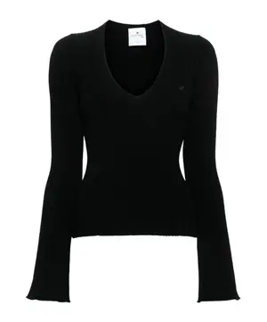 COURREGES V-neck Trumpet Sleeve Ribbed-knit Jumper
