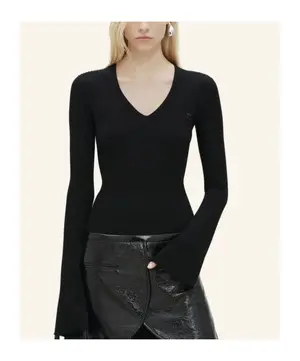 COURREGES V-neck Trumpet Sleeve Ribbed-knit Jumper