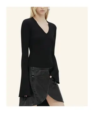 COURREGES V-neck Trumpet Sleeve Ribbed-knit Jumper