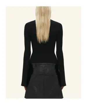 COURREGES V-neck Trumpet Sleeve Ribbed-knit Jumper