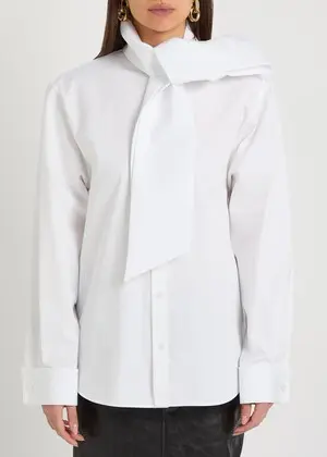 Saint Laurent Scarf-effect Cotton-poplin Shirt - White