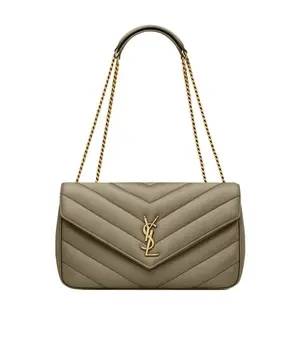 Saint Laurent Loulou Medium In Matelassé Lambskin - Dark Moss