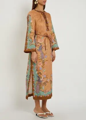 Zimmermann Indra Belted Printed Linen Midi Tunic Dress