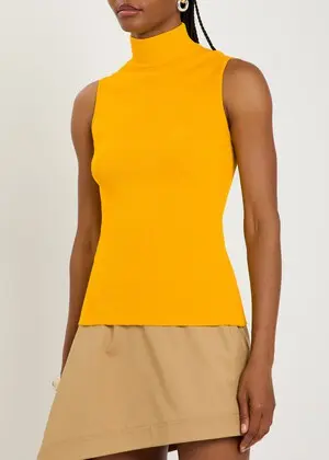 Loewe Sleeveless High Neck Knitted Top With Chest Embroidery - Orange
