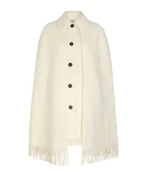 TOTEME Fringed Wool-blend Cape Coat - White