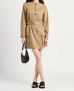MAXCO. Max&co. Belted Mandarin Collar Long Sleeve Poplin Dress