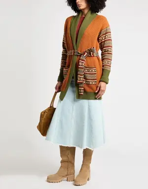 MAXCO. Max&co. Belted Jacquard Knit Cardigan
