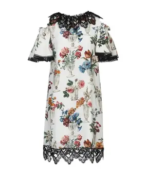 Dolce & Gabbana Floral-print Lace Trimmed Short Sleeve Dress - White