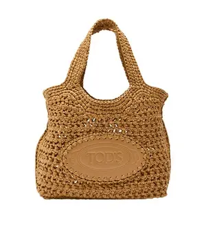 TOD'S Mancini Mini Raffia Top Handle Bag - Brown
