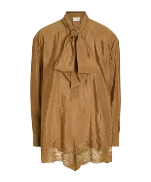 Saint Laurent Lace-trim Brushed Satin Playsuit