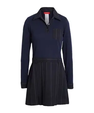 MAXCO. Ribbed Knit Pleated Dress With Striped Accents - Black