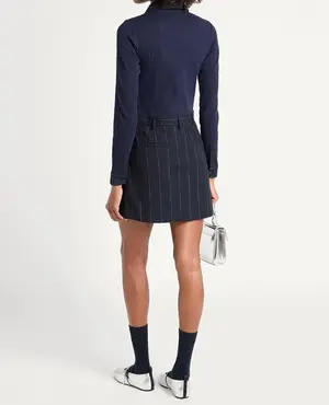 MAXCO. Ribbed Knit Pleated Dress With Striped Accents