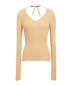 MAISON MARGIELA Ribbed V-neck Long Sleeve Top With Tie Detail