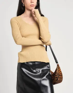 MAISON MARGIELA Ribbed V-neck Long Sleeve Top With Tie Detail