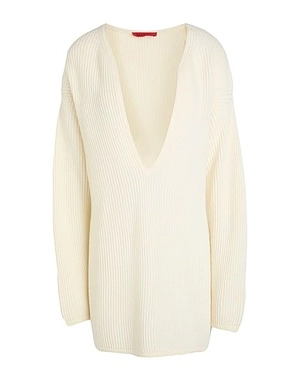 MAXCO. V-neck Long-sleeve Lightweight Knit Sweater - White