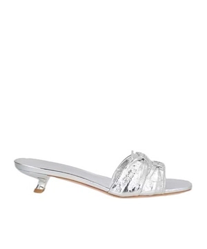 Tory Burch Metallic Leather Square Toe Kitten Heel Sandals