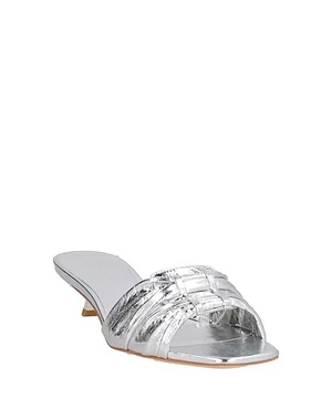 Tory Burch Metallic Leather Square Toe Kitten Heel Sandals