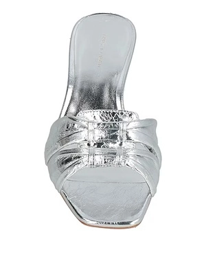 Tory Burch Metallic Leather Square Toe Kitten Heel Sandals