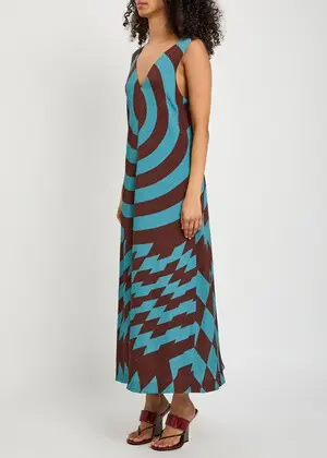 Dries Van Noten Silk-blend Maxi Dress With Geometric Pattern