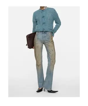 Acne Studios Openwork Knit Cardigan With Bow Embellishments - Dirty Blue