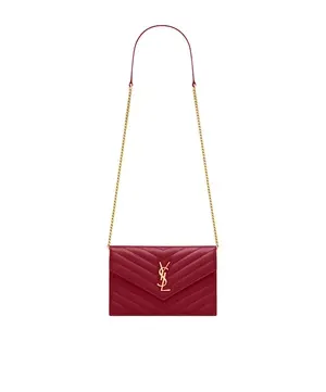 Saint Laurent CASSANDRE Envelope Chain Wallet Deep Red