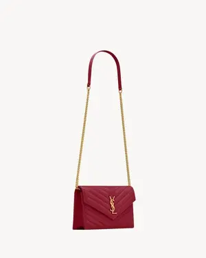 Saint Laurent Cassandre Envelope Chain Wallet - Deep Red