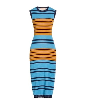 Marni Sleeveless Crewneck Striped Stretch Knit Dress - Blue