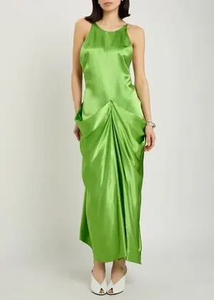 Khaite Kent Draped Satin Midi Dress