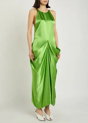 Khaite Kent Draped Satin Midi Dress