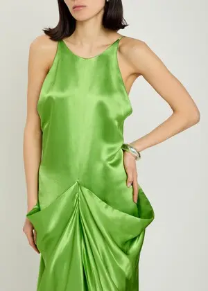 Khaite Kent Draped Satin Midi Dress