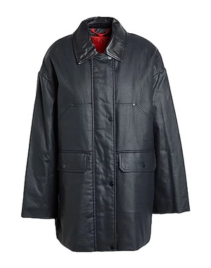 MAXCO. Max&co. Long Single-breasted Gabardine Coat With Leather Trims - Black