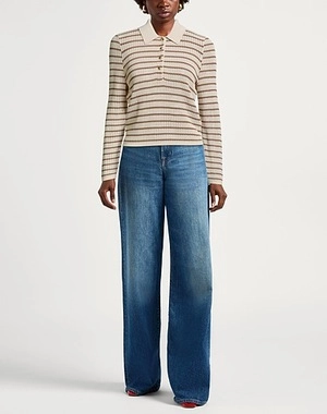 Rag & Bone Striped Buttoned Neckline Fine Knit Sweater