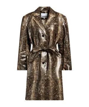 GANNI Snakeskin-print Full-length Jacket - Brown