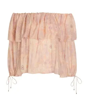 Chloé Silk Floral Off-shoulder Top - Nude