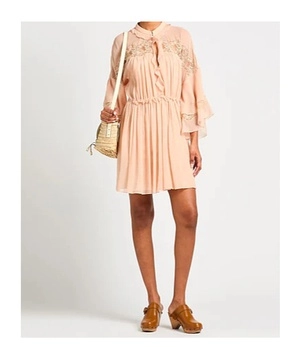 Chloé Lace Dress With Stand Collar And Three-quarter Sleeves