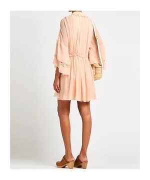 Chloé Lace Dress With Stand Collar And Three-quarter Sleeves