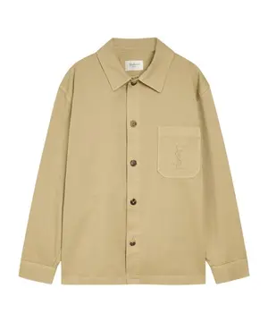 Saint Laurent Logo-embroidered Twill Overshirt - Nude