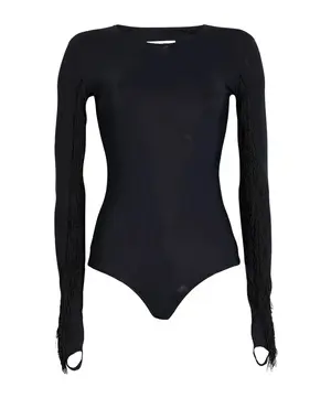 MAISON MARGIELA Plain Color Stretch Long Sleeve Tassel Jumpsuit - Black