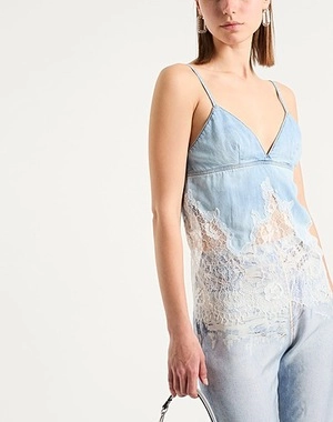 DIESEL® Sleeveless Lace Trimmed Denim Top