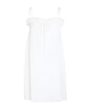 GANNI Broderie Anglaise Sleeveless Deep Neckline Flared Dress - White