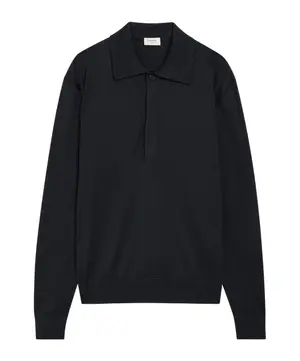 Saint Laurent Silk And Cotton-blend Polo Shirt - Black